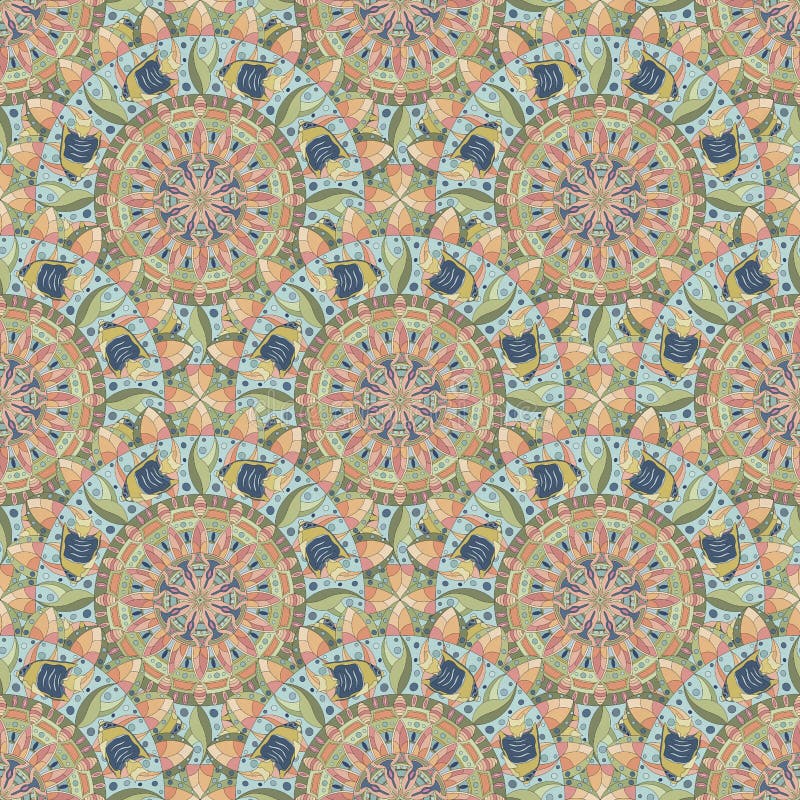Mandala Seamless Pattern with Fish in Pastel Colors Stock Illustration ...