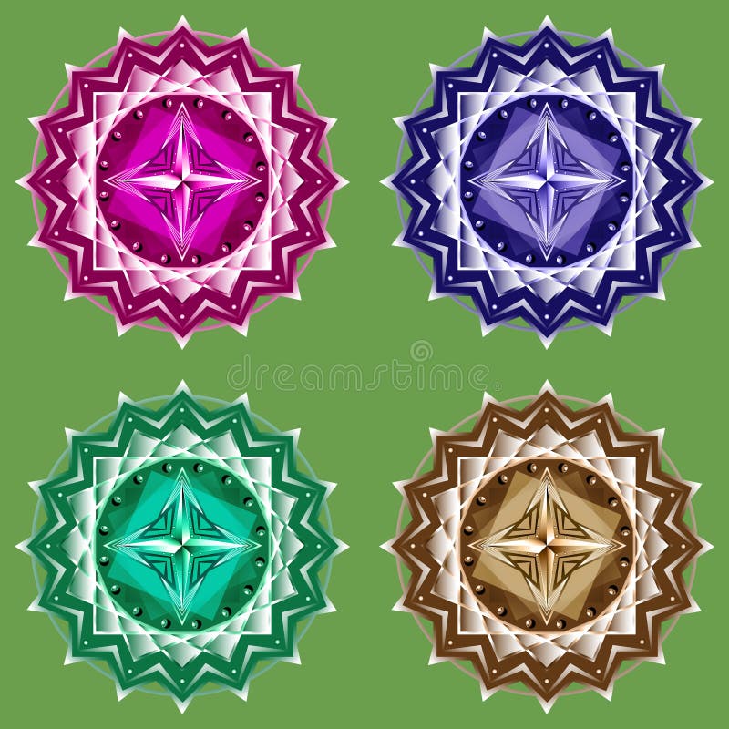 Mandala Set Symbol Four Colors Stock Illustration - Illustration of ...