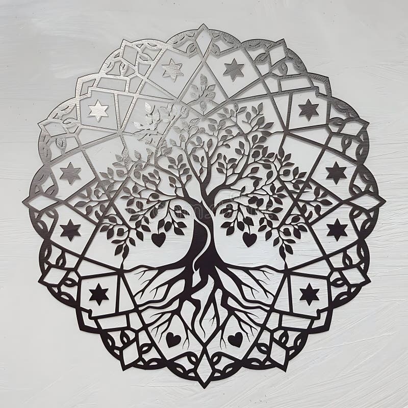 Mandala Silhouette with Interlocking Geometric Shapes and Nature Themes ...