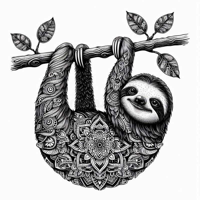 Mandala sloth stock illustration. Illustration of cute - 325676831