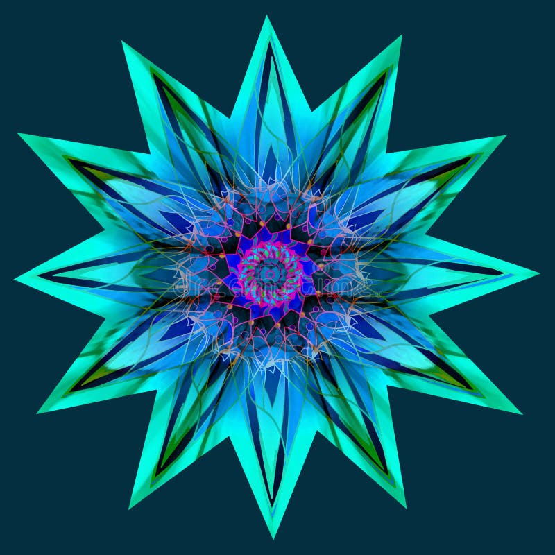 Mandala Star. Plain Black Background. Central Linear Pattern. Star in ...