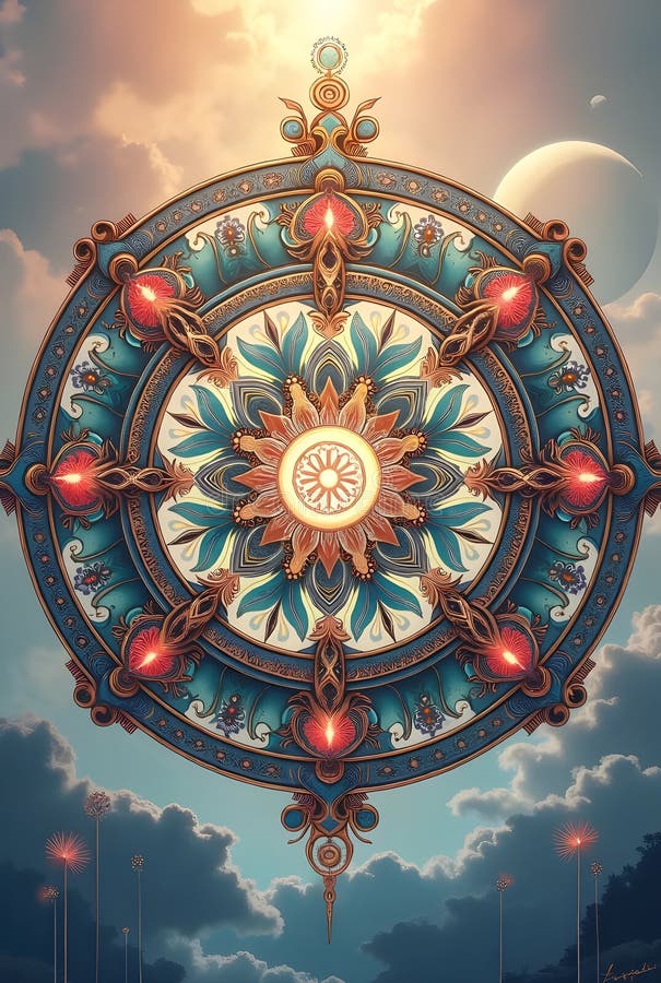 Mandala Symbol, with Sky and Clouds in Background Stock Photo - Image ...