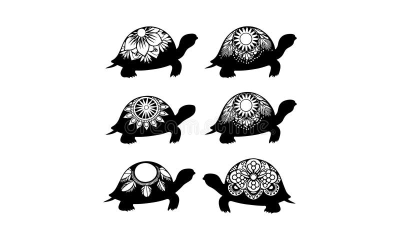 Mandala Tortoise Patterns - Intricate Black and White Shell Designs ...