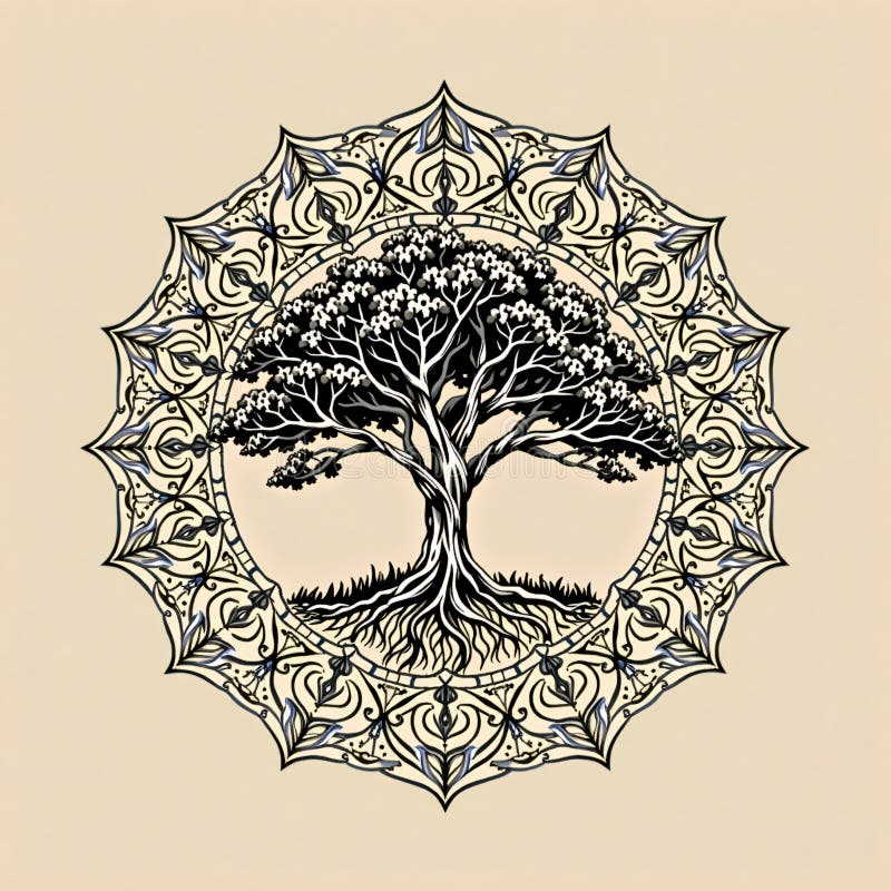 Mandala Tree Illustration stock illustration. Illustration of calming ...