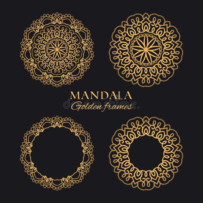 Golden Decorative Graphic Elements on Black Background Stock Vector ...