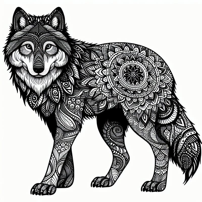 Mandala wolf art stock illustration. Illustration of wildlife - 327559308