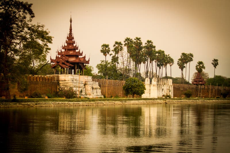 Mandalay Palace Moat And Wall At Night. Stock Photo - Image of palace ...