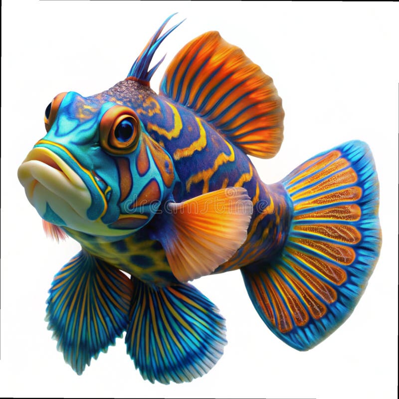 Mandarin Fish, Line Silhouette Cartoon Hand Drawn Sea Animal, Contour ...