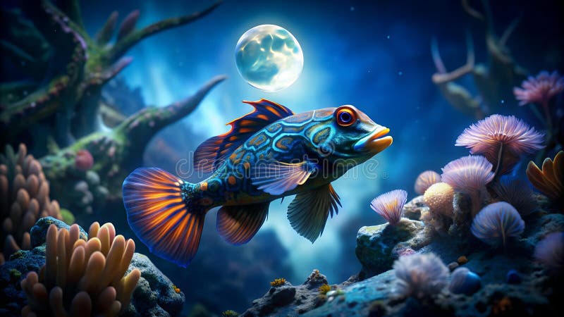 Mandarin Fish in the Moonlight: a Glimmer of Color AI Generated Stock ...