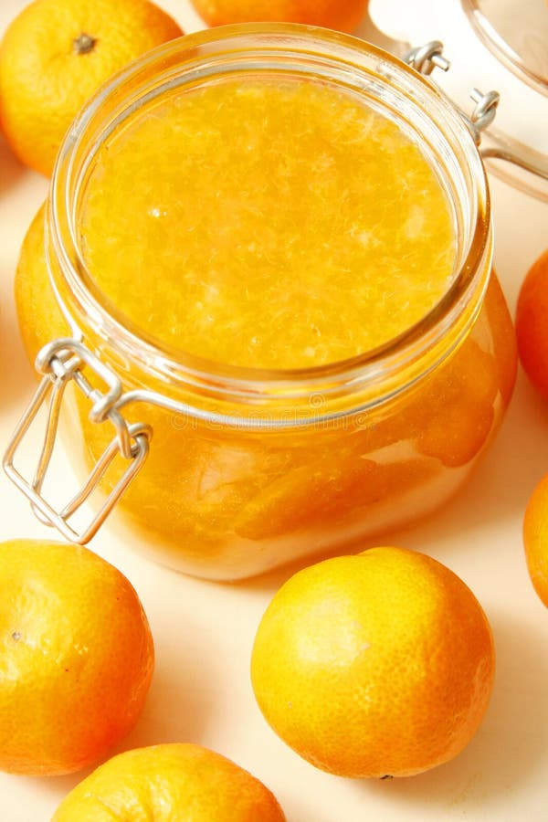 Mandarin Jam Orange in Glass Bottle on White Table Stock Photo - Image ...
