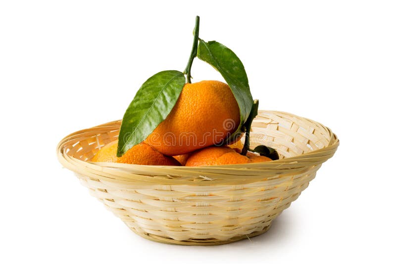 Mandarin with Leafs in Basket Stock Image - Image of mandarin, fruit ...