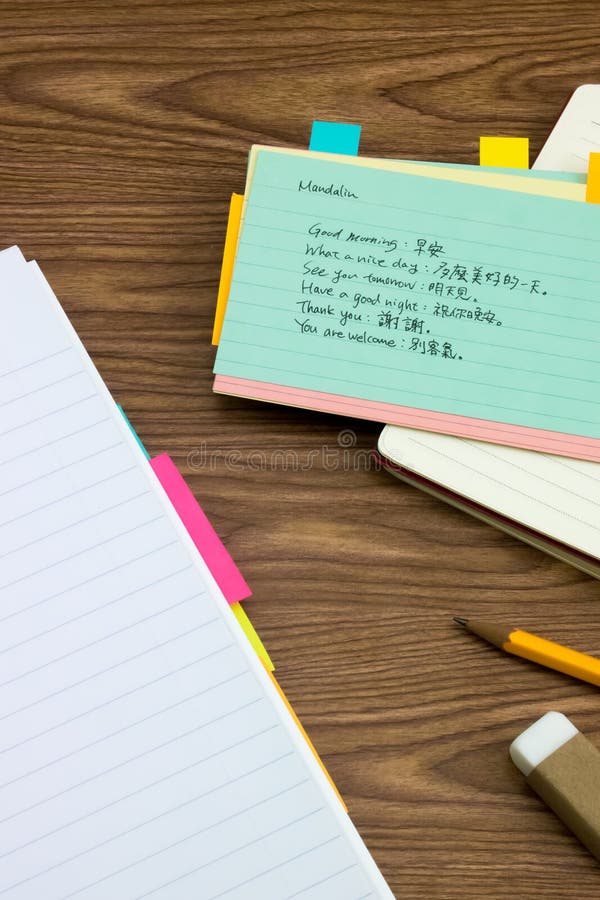 Mandarin; Learning New Language Writing Words on the Notebook Stock ...