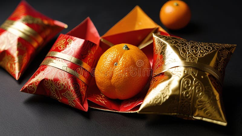 Mandarin Orange Chinese Gold and Red Packet Stock Illustration ...
