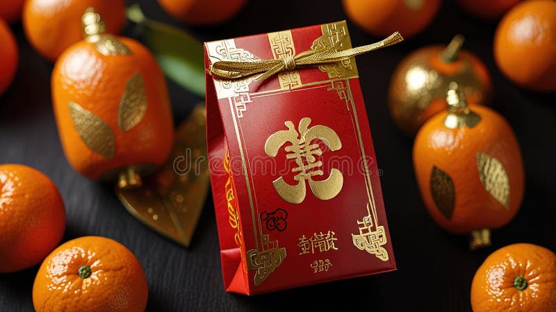 Mandarin Orange Chinese Gold and Red Packet Stock Illustration ...