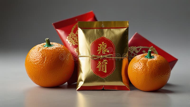 Mandarin Orange Chinese Gold and Red Packet Stock Illustration ...