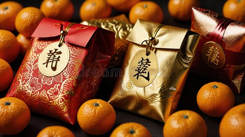 Mandarin Orange Chinese Gold and Red Packet Stock Illustration ...