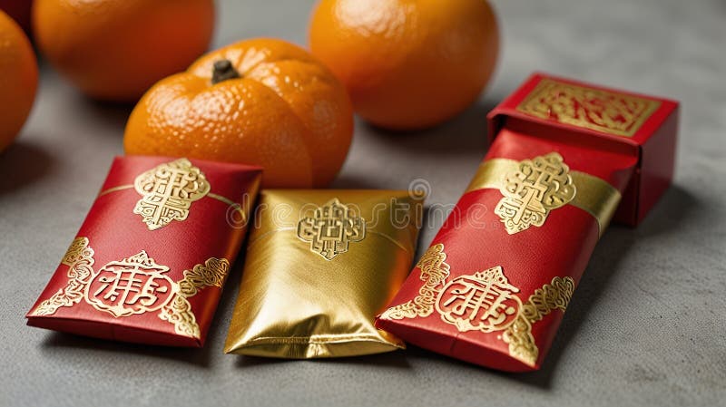 Mandarin Orange Chinese Gold and Red Packet Stock Illustration ...