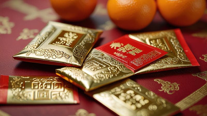 Mandarin Orange Chinese Gold and Red Packet Stock Illustration ...