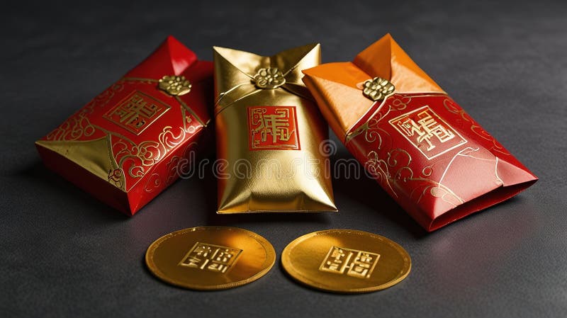 Mandarin Orange Chinese Gold and Red Packet Stock Illustration ...