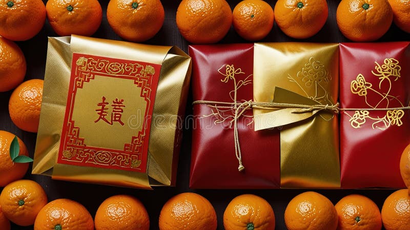 Mandarin Orange Chinese Gold and Red Packet Stock Illustration ...
