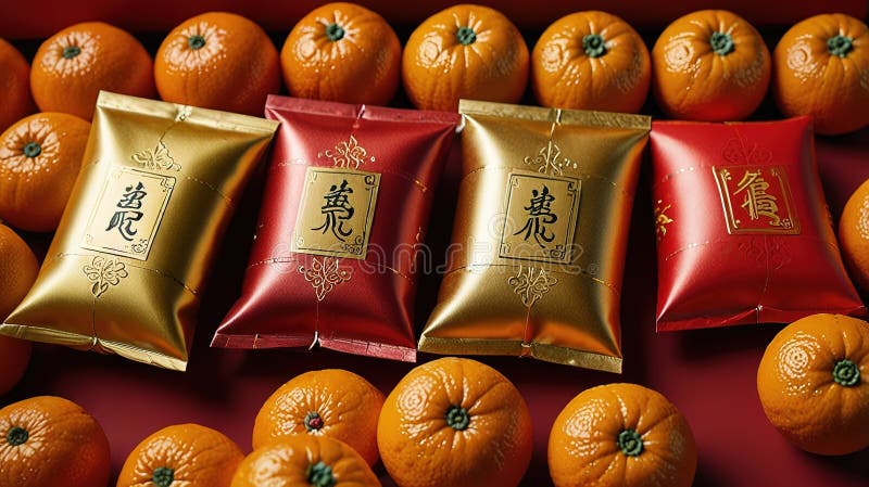 Mandarin Orange Chinese Gold and Red Packet Stock Illustration ...