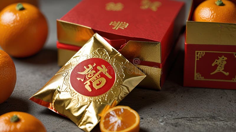 Mandarin Orange Chinese Gold and Red Packet Stock Illustration ...