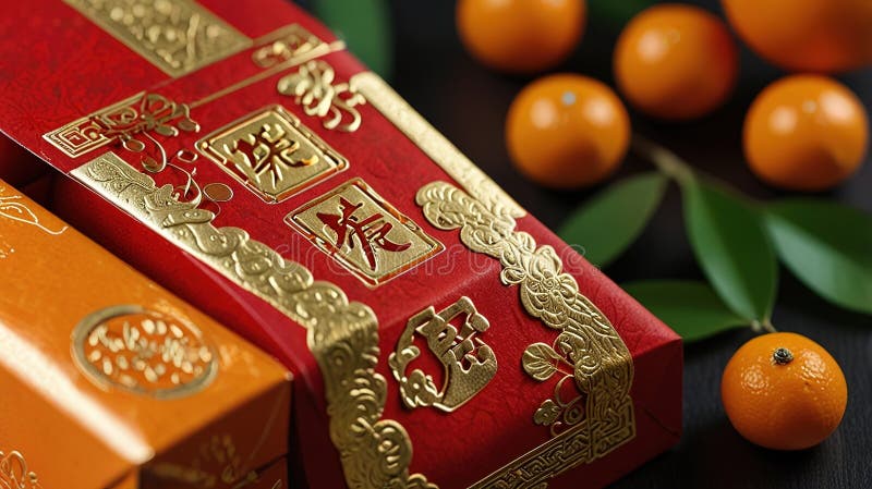 Mandarin Orange Chinese Gold and Red Packet Stock Illustration ...