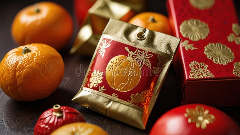 Mandarin Orange Chinese Gold and Red Packet Stock Illustration ...