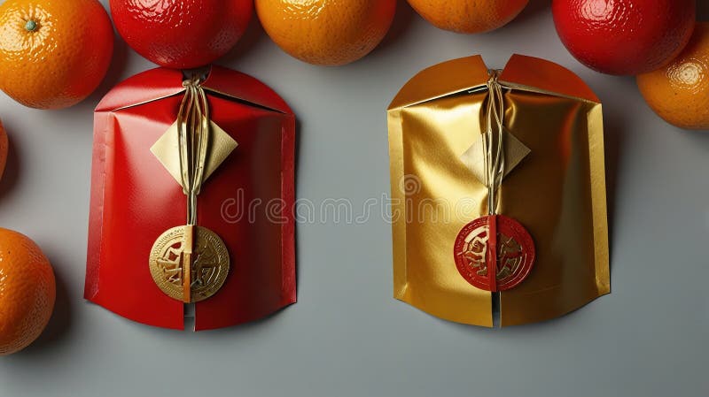 Mandarin Orange Chinese Gold and Red Packet Stock Illustration ...