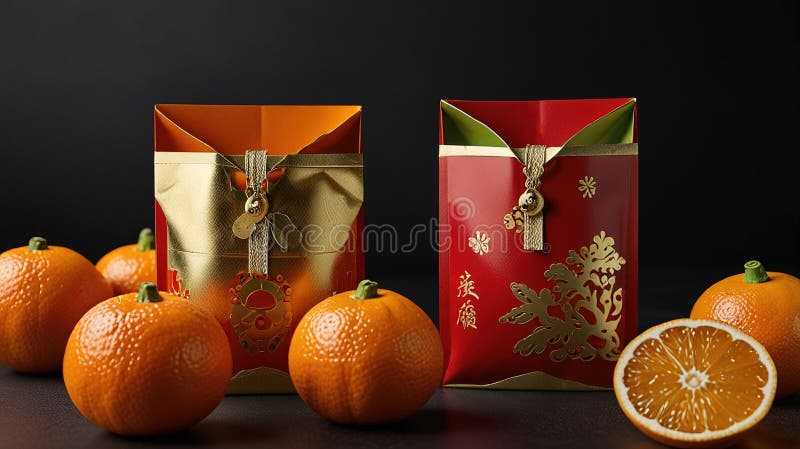Mandarin Orange Chinese Gold and Red Packet Stock Illustration ...
