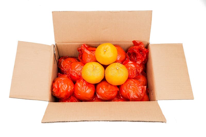 Mandarin Oranges in Carton Box with Plastic Wrapper for Protect Stock ...