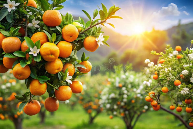 Mandarin Tree with Fresh Fruits Stock Illustration - Illustration of ...