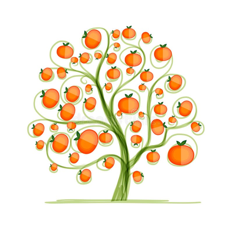 Mandarin Tree Growth Stages. Vector Illustration. Ripening Period ...