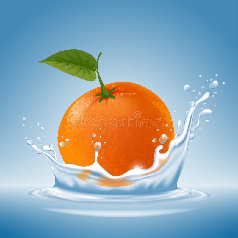 Mandarin in water splash stock vector. Illustration of drink - 85965503