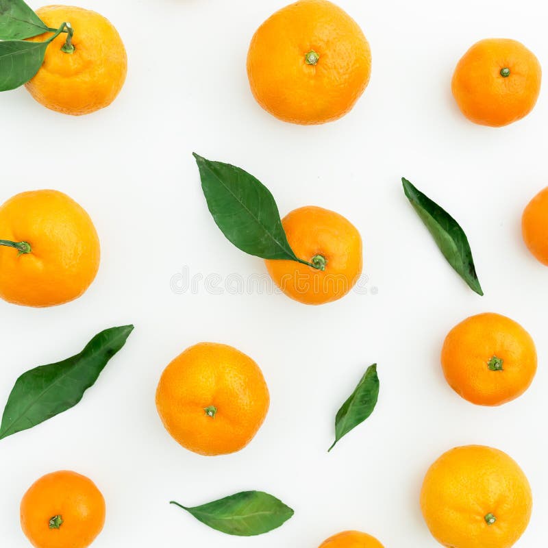 Mandarin on White Background. Flat Lay. Top View Stock Image - Image of ...