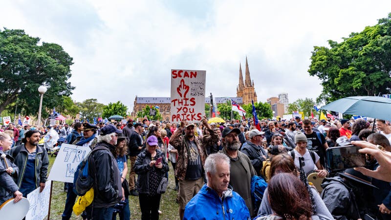 Mandate Protesters with Protest Signs in Australia Editorial Photo ...