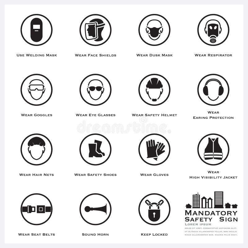 Mandatory Safety Sign Icons Set Stock Vector - Illustration of symbol ...