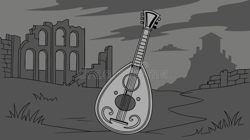 Mandolin with Ancient Ruins and Moonlight, Vector Design Generative AI ...