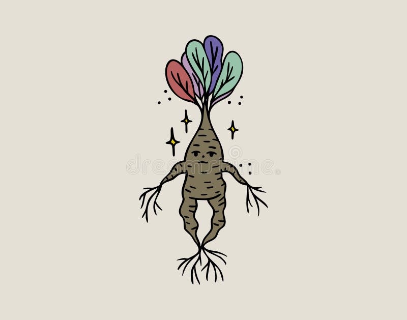 Mandrake Root Magical Plant with Face, Boho Mystical Witchy Hand Drawn ...
