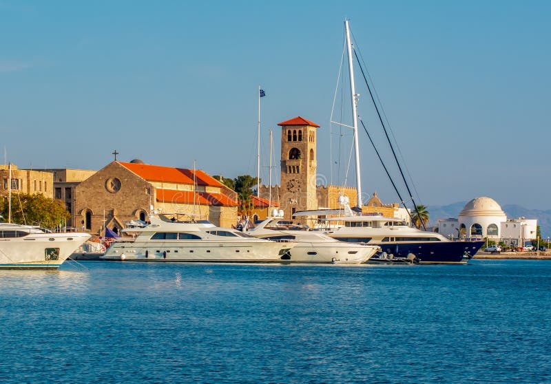 Mandraki Harbor in Rhodes, Greece Stock Photo - Image of dodecanese ...