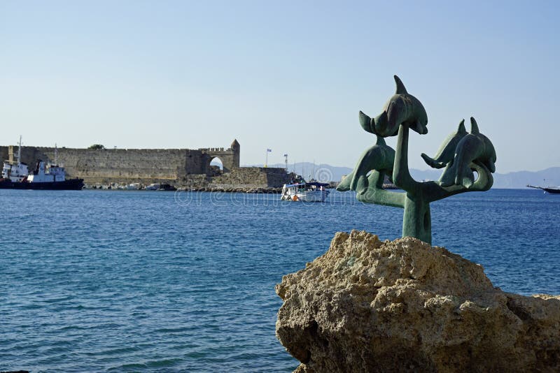 Mandraki Harbor of Rhodes in Greece Stock Photo - Image of harbor, blue ...