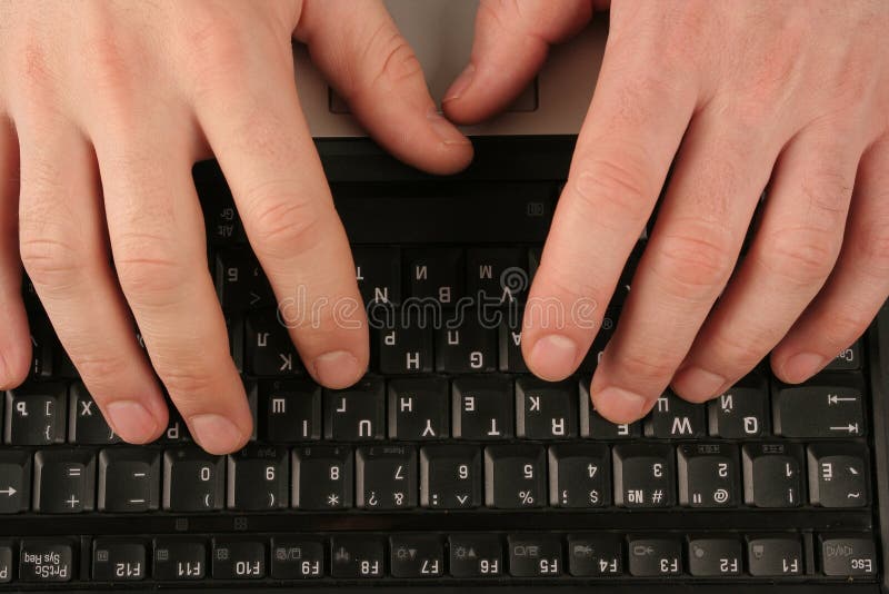 Mane Hands on Keyboard of the Stock Photo - Image of fingers, keyboard ...