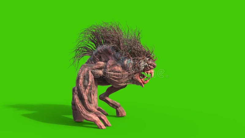 Mane Monster Long Fangs Walks Green Screen Front 3D Rendering Animation ...