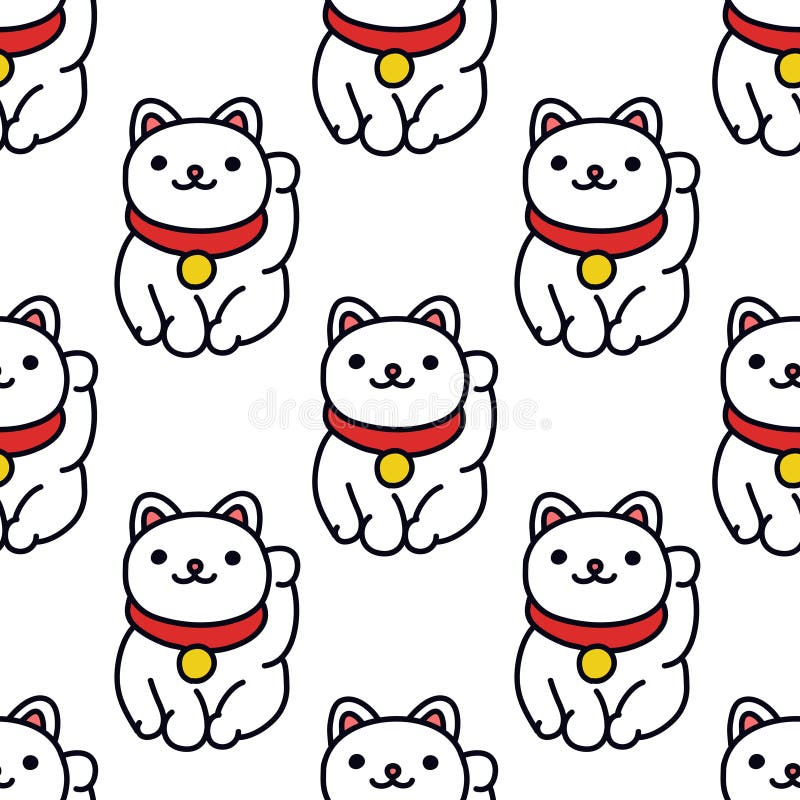 Maneki Neko Seamless Doodle Pattern, Vector Illustration Stock ...