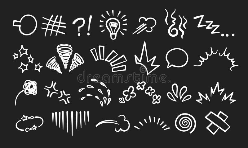Manga or Anime Comic Emoticon Element Graphic Effects Hand Drawn Doodle ...