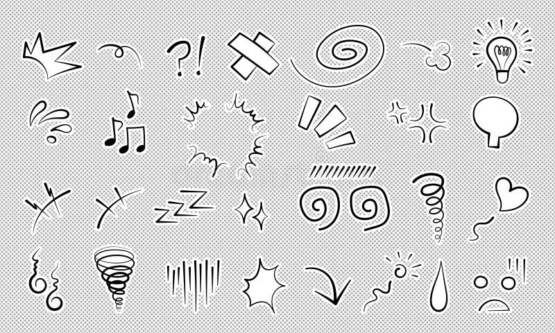 Manga or Anime Comic Emoticon Element Graphic Effects Hand Drawn Doodle ...
