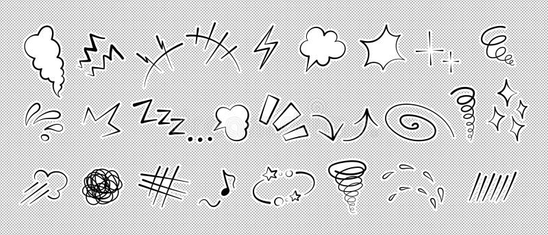 Manga or Anime Comic Emoticon Element Graphic Effects Hand Drawn Doodle ...