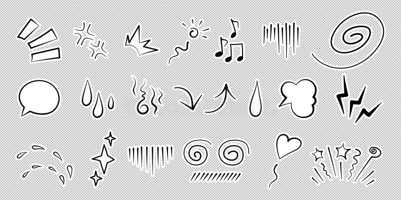 Manga or Anime Comic Emoticon Element Graphic Effects Hand Drawn Doodle ...