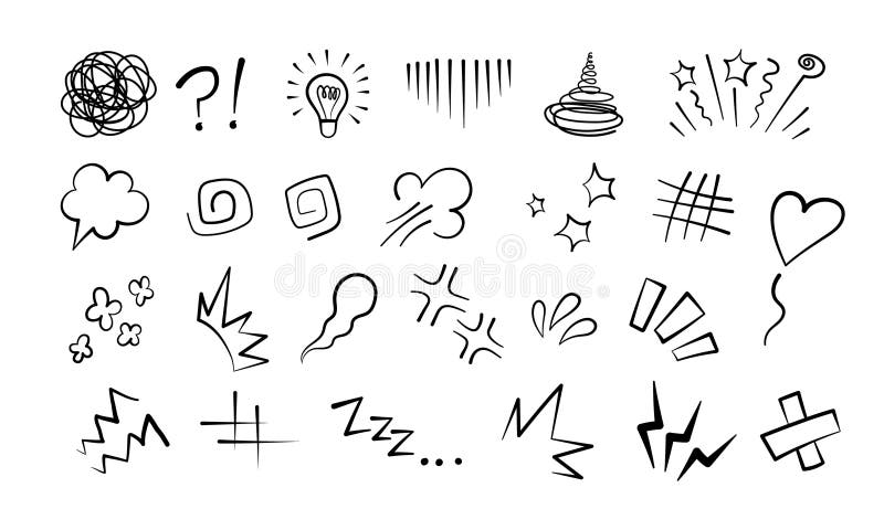 Manga or Anime Comic Emoticon Element Graphic Effects Hand Drawn Doodle ...