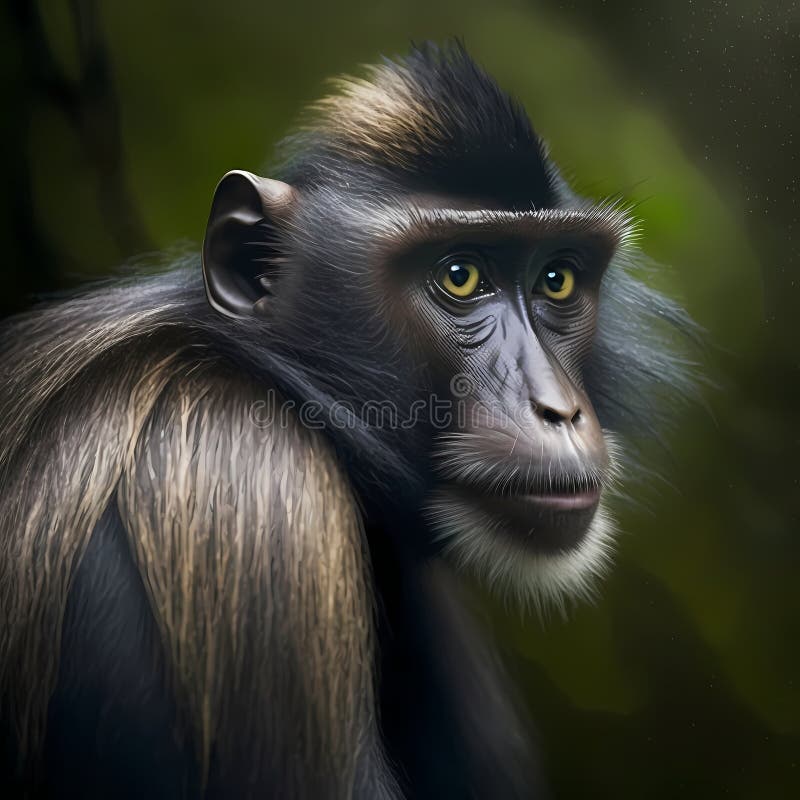 Mangabey Monkey at Rainforest. Generative AI Stock Illustration ...